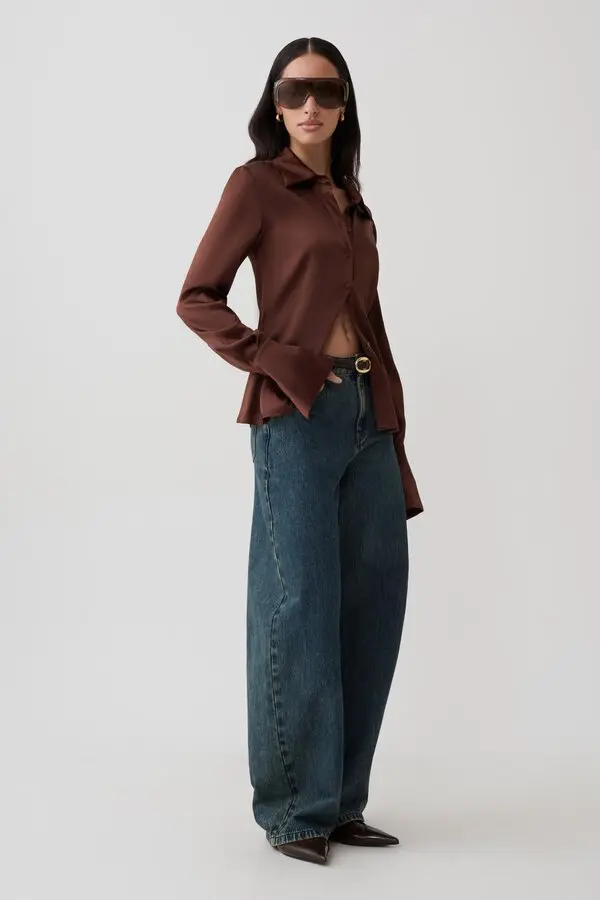 Meshki Queenie Silk Long Sleeve Shirt - Brown