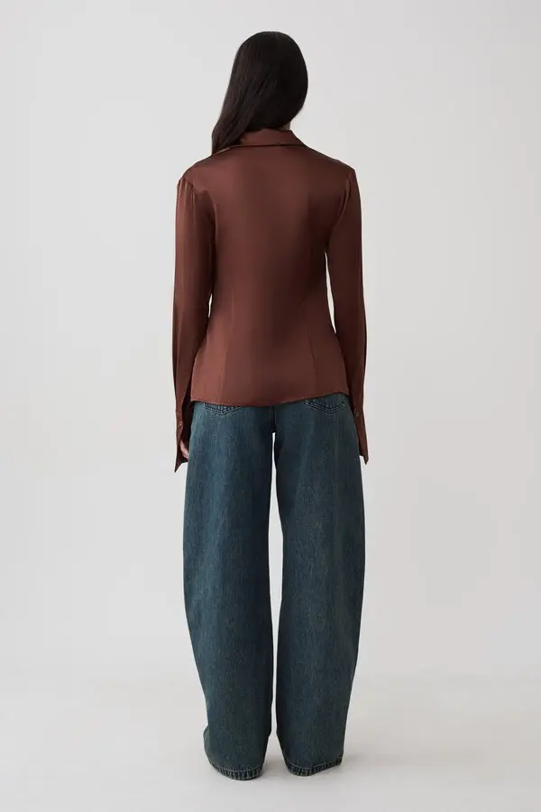 Meshki Queenie Silk Long Sleeve Shirt - Brown