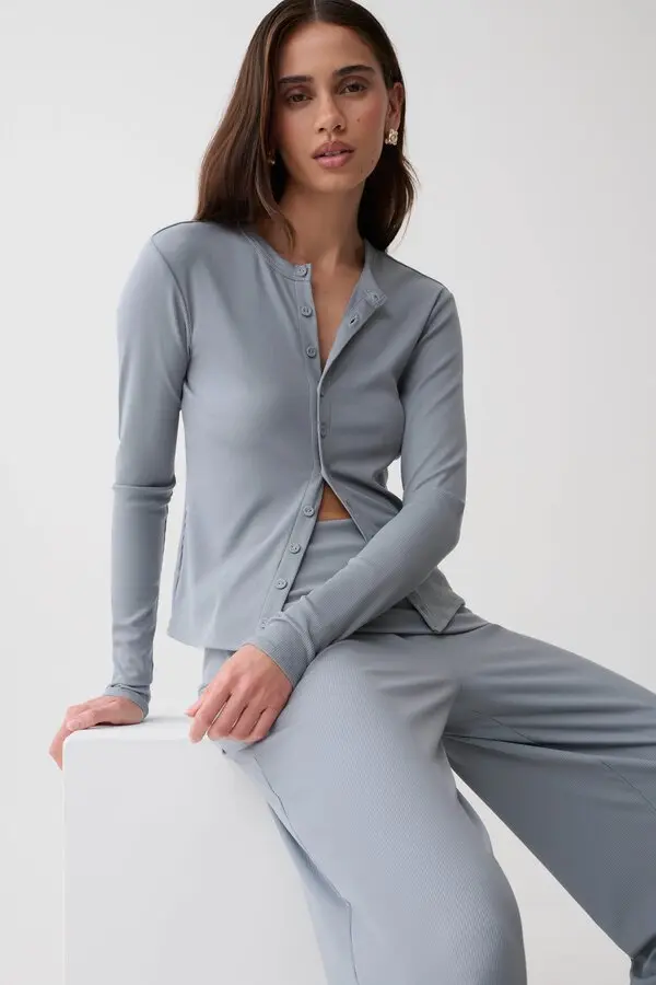 Meshki Evadne Button Down Jersey Cardigan - Blue