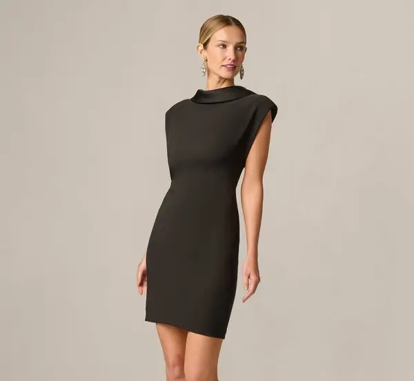 Adrianna Papell Reverse Lapel Open Back Tuxedo Shift Dress - Black