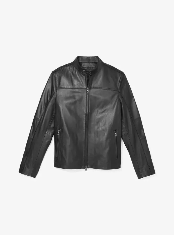 Michael Kors Leather Racer Jacket In Size By