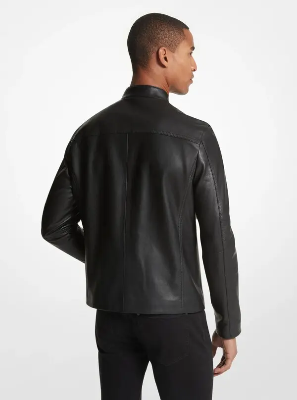 Michael Kors Leather Racer Jacket In Size By