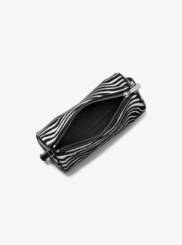 Michael Kors Izzy Small Zebra Print Calf Hair Pochette In By - Black