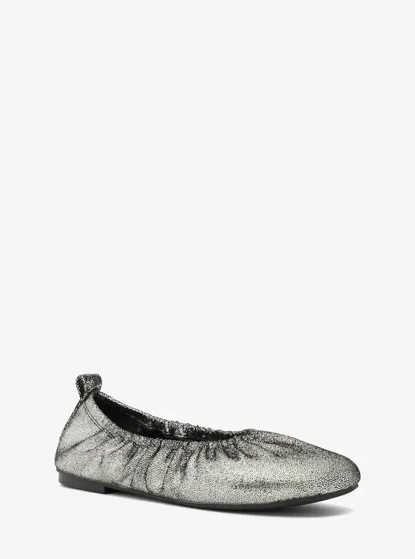 Michael Kors Bri Ruched Metallic Leather Ballet Flat In Size By - Silver