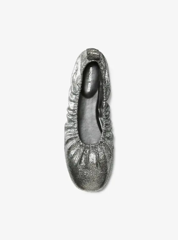Michael Kors Bri Ruched Metallic Leather Ballet Flat In Size By - Silver