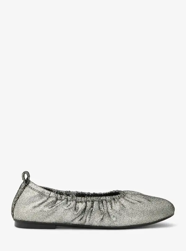 Michael Kors Bri Ruched Metallic Leather Ballet Flat In Size By - Silver
