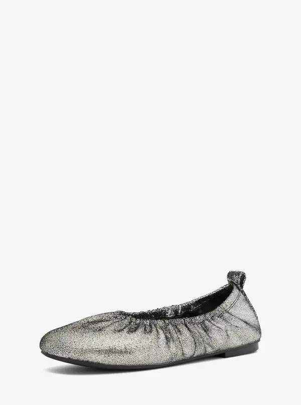 Michael Kors Bri Ruched Metallic Leather Ballet Flat In Size By - Silver
