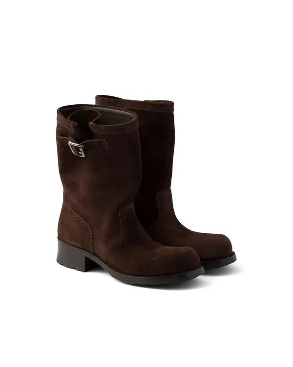 Prada Suede Mid-calf Boots - Brown