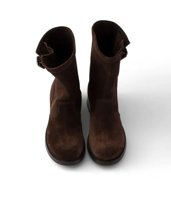 Prada Suede Mid-calf Boots - Brown