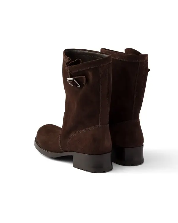 Prada Suede Mid-calf Boots - Brown