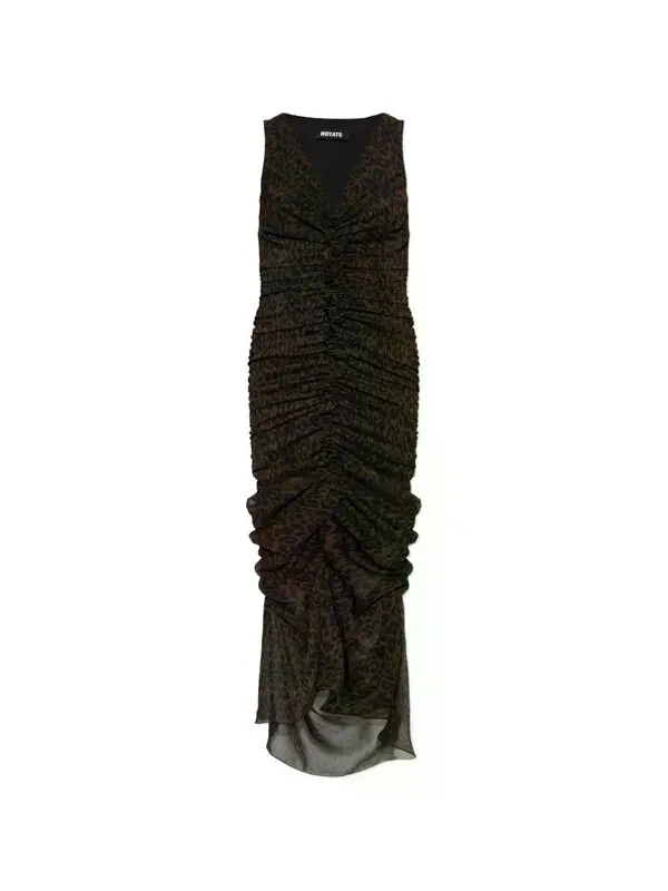 ROTATE BY BIRGER CHRISTENSEN Ruched Midi Leopard Dress - Brown