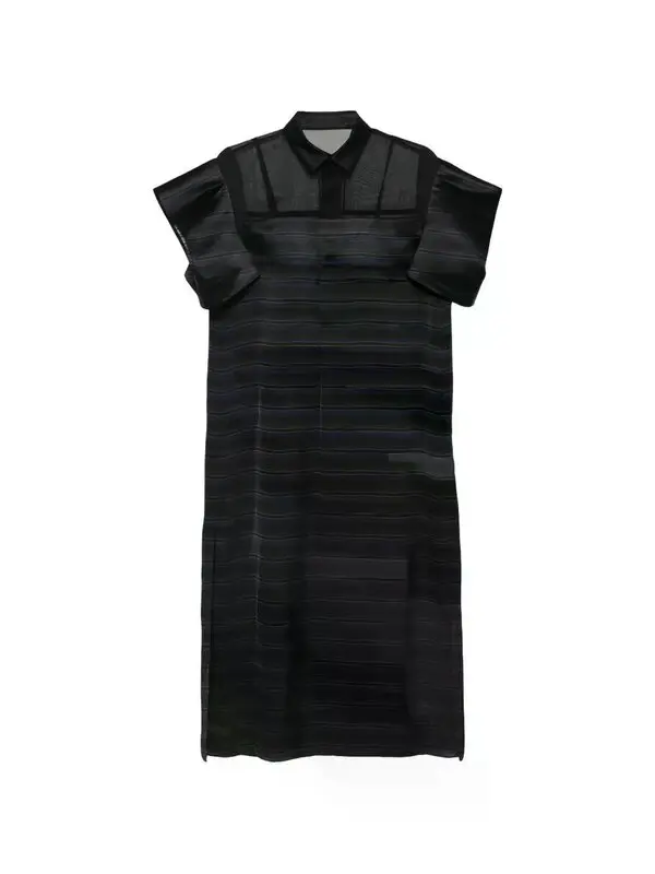 Sacai Striped Sheer-panel Dress - Black