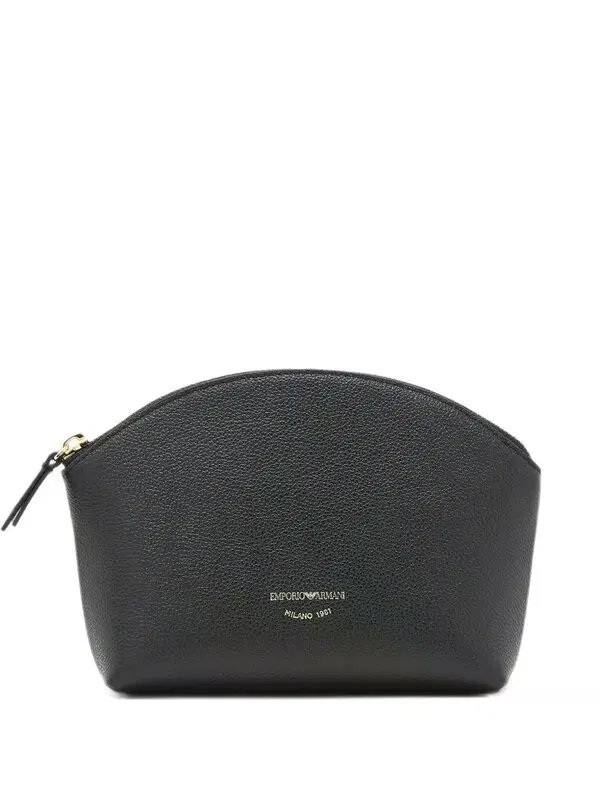 Emporio Armani Beauty Case Textured Leather With Gold-toned Zip - Black