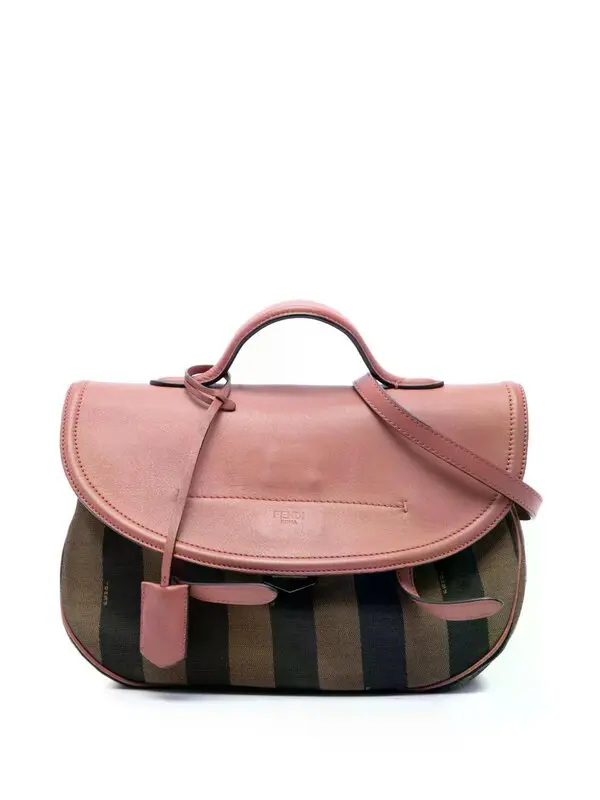 Fendi 2010-2026 Pequin Canvas And Leather Top Handle Bag Satchel