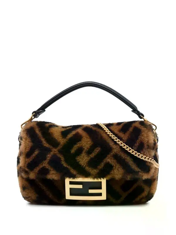 Fendi 2010-2026 Mini Zucca Shearling Chain Baguette Satchel
