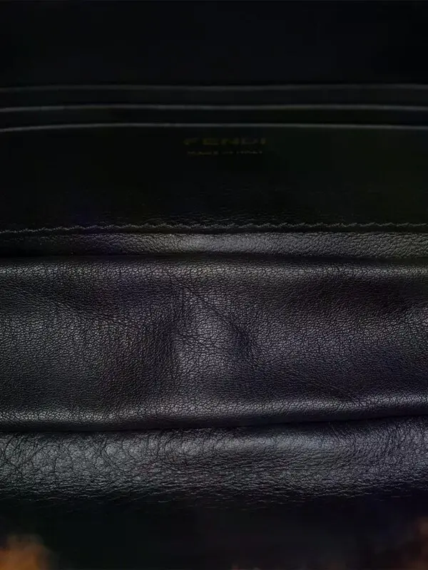 Fendi 2010-2026 Mini Zucca Shearling Chain Baguette Satchel