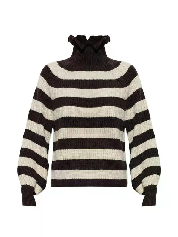 Max Mara Pontile Ruffled-trim Striped Sweater - Brown