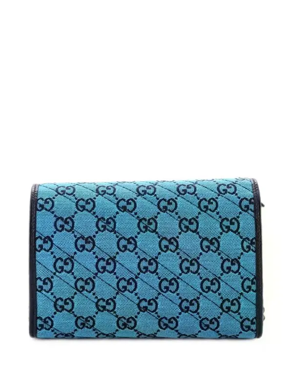 Gucci Gg Marmont Chain Wallet Diagonal Quilted Gg Canvas Mini Crossbody Bag - Blue