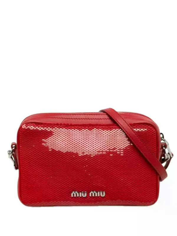 Miu Miu 2019 Sequins Paillettes And Calfskin Logo Crossbody Bag