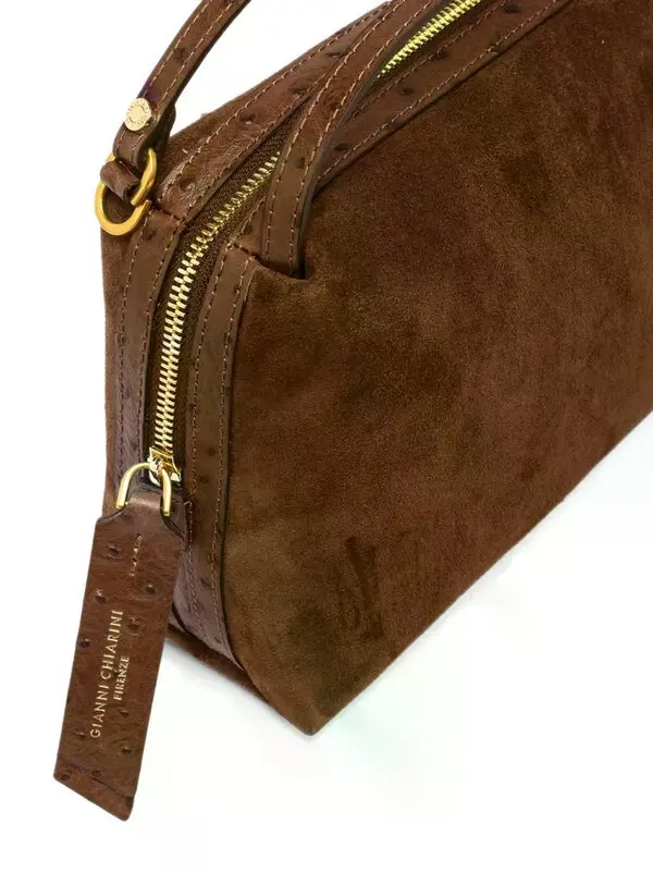GIANNI CHIARINI Medium Alifa Suede Ostrich-effect Shoulder Bag