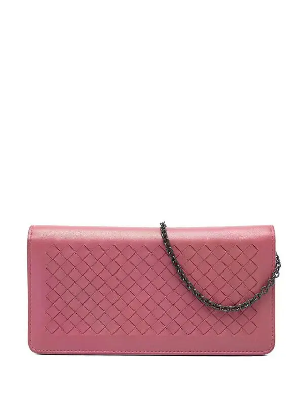 Bottega Veneta 2012-2026 Nappa Intrecciato Continental Wallet On Chain Crossbody Bag - Pink