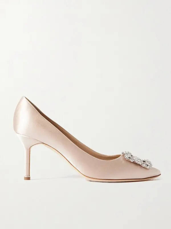 Manolo Blahnik Hangisi 70 Crystal-embellished Satin Pumps - Neutrals