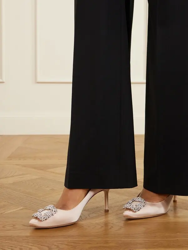 Manolo Blahnik Hangisi 70 Crystal-embellished Satin Pumps - Neutrals