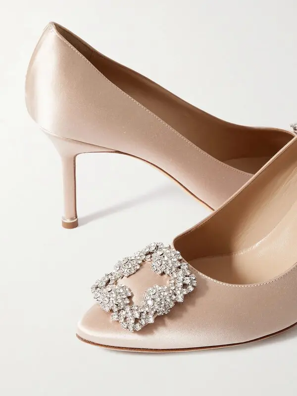 Manolo Blahnik Hangisi 70 Crystal-embellished Satin Pumps - Neutrals
