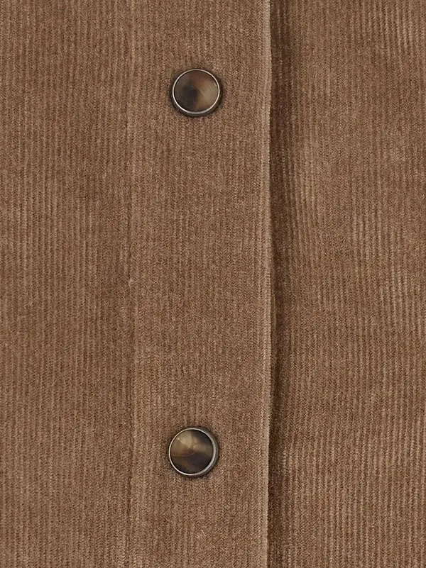 Brunello Cucinelli Fluid Corduroy Shirt With Monili - Beige