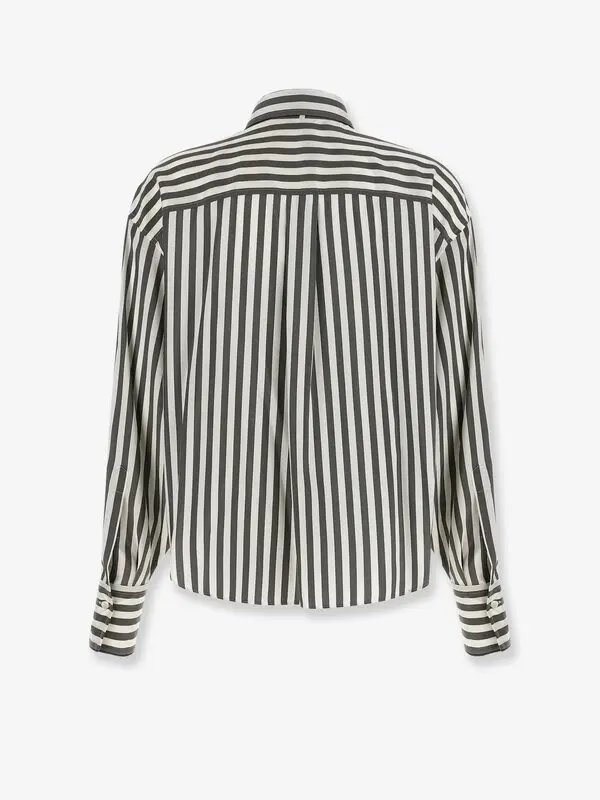 Brunello Cucinelli Striped Silk Shirt With Foulard - Grey