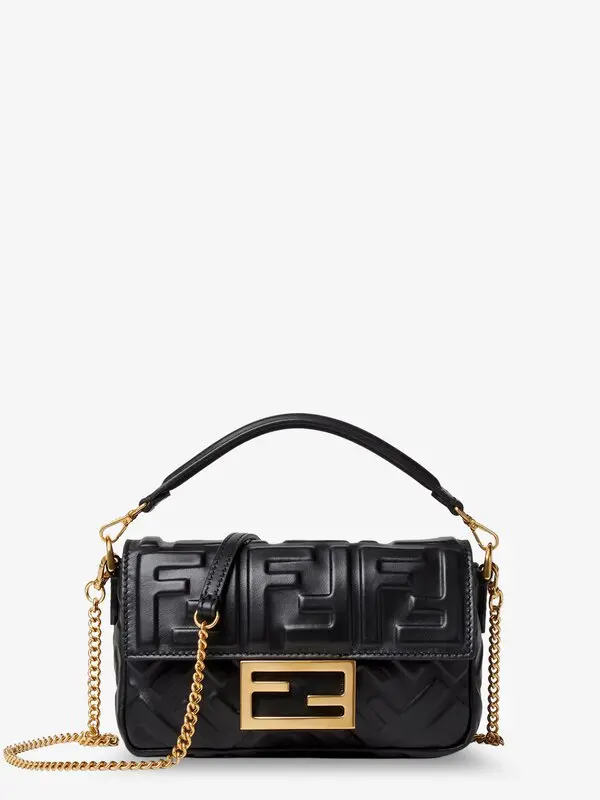 Fendi Baguette Mini Leather Shoulder Bag With Embossed Ff Pattern