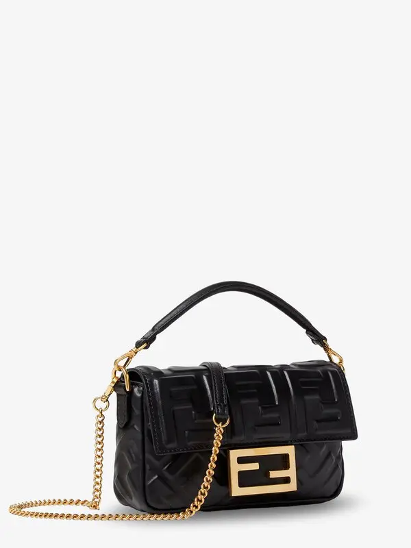 Fendi Baguette Mini Leather Shoulder Bag With Embossed Ff Pattern
