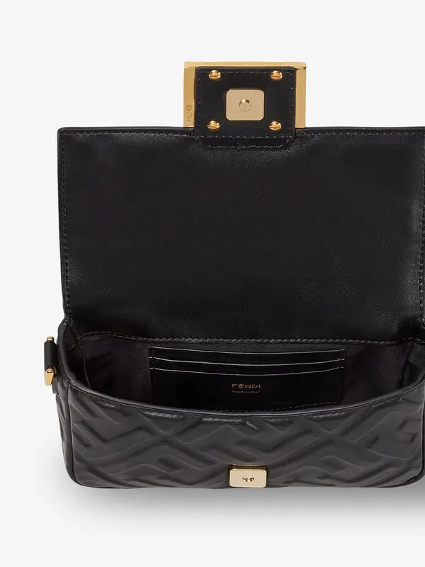 Fendi Baguette Mini Leather Shoulder Bag With Embossed Ff Pattern