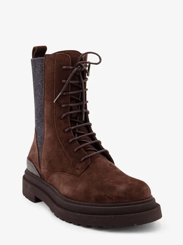 Brunello Cucinelli Suede Boots With Virgin Wool Knit Insert And Precious Detail