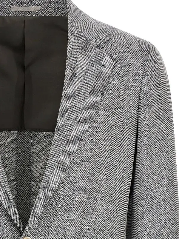 Brunello Cucinelli Deconstructed Wool, Alpaca And Silk Chevron Blazer