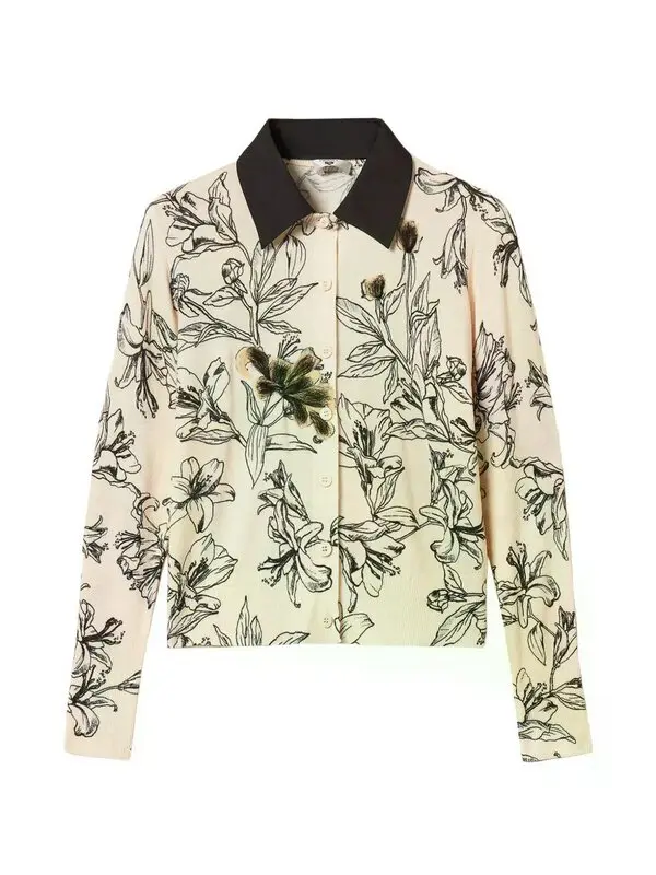 TWINSET Floral Knit Cardigan With Collar