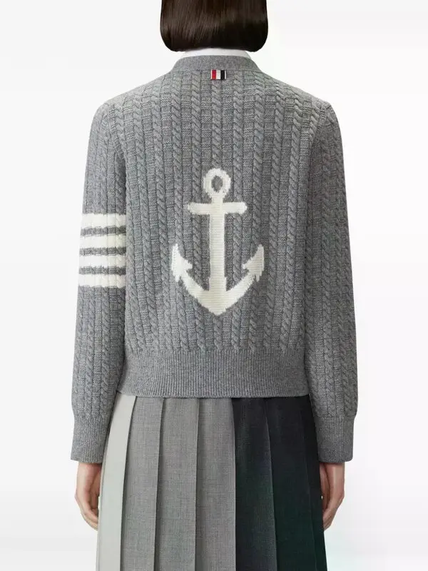 Thom Browne Merino-wool 4-bar Anchor-intarsia Cardigan