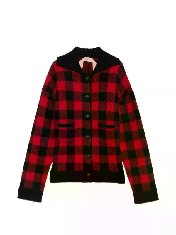 N°21 Check-pattern Virgin-wool Cardigan