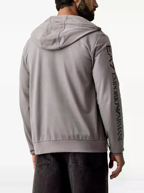 EA7 Logo Zip Up Hoodie In Cotton Logo Series - Grey