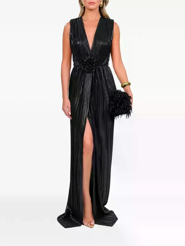 ROSERRY Verona Plissé-effect Maxi Gown - Black