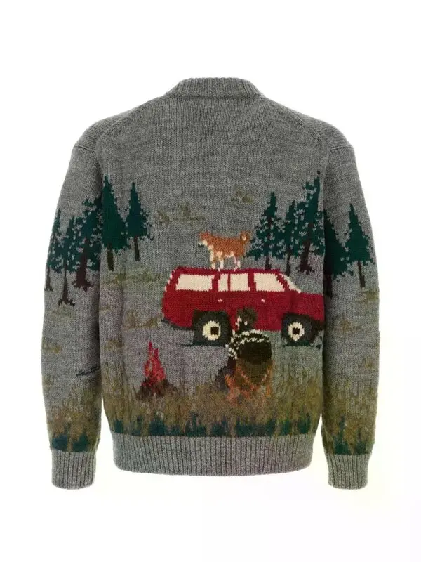 Junya Watanabe Intarsia-knit Embroidered Cardigan