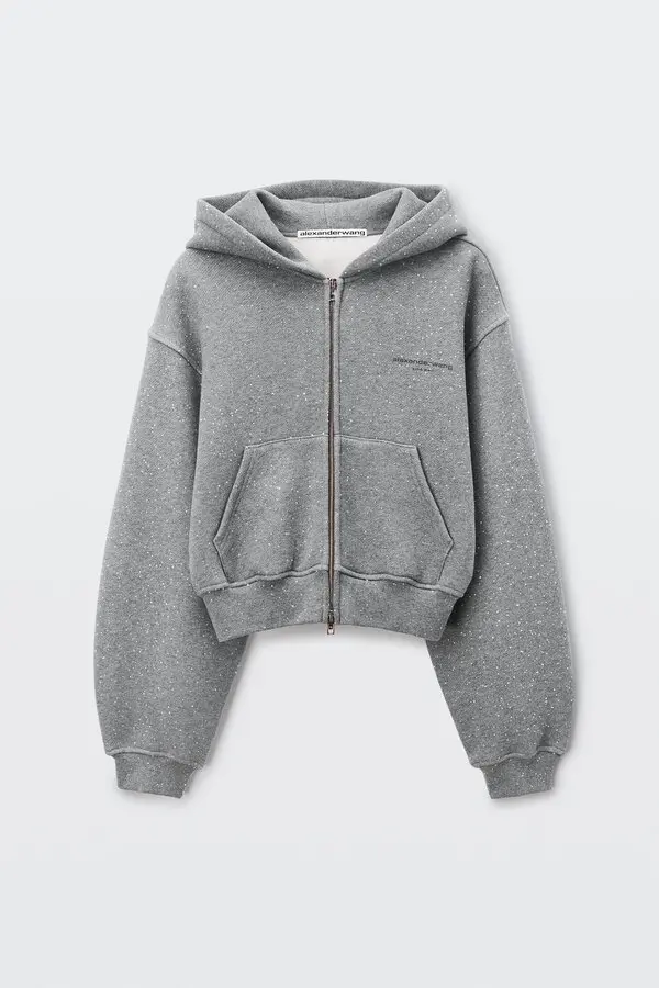 Alexander Wang Crystal Hotfix Zip-up Hoodie - Sidewalk