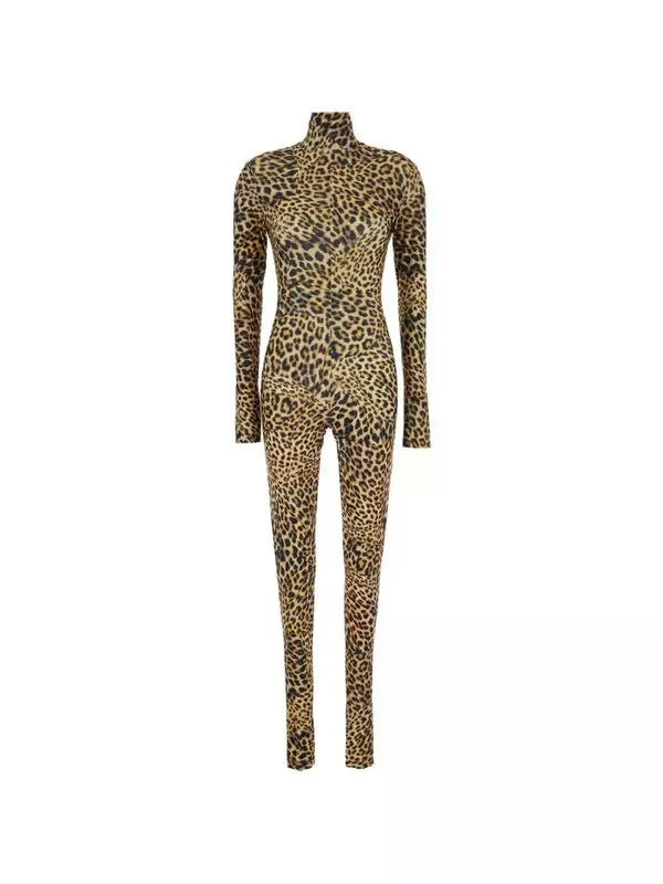 Norma Kamali Leopard-print High-neck Jumpsuit - Neutrals