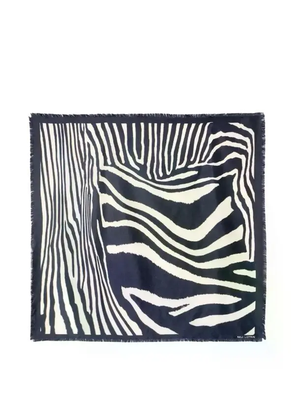 NILI LOTAN Zebra-print Frayed Silk Scarf - Black