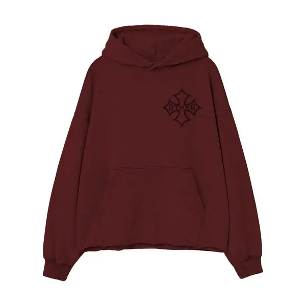 OTHER UK Icon Vintage Issue Raw Edge Oversized Hoodie Oxblood - Red