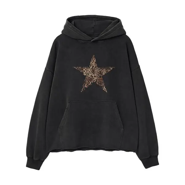 OTHER UK Leopard Star Raw Edge Hoodie Aged