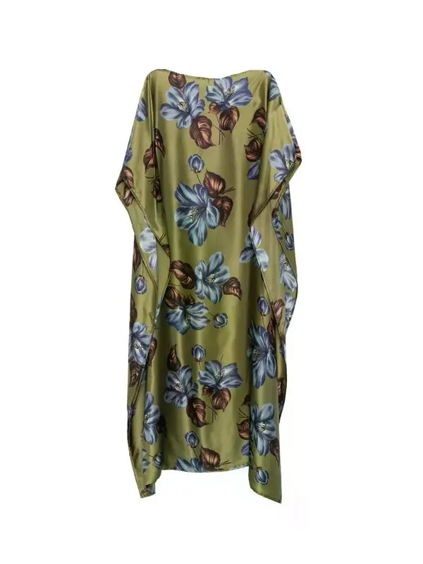 DOLCI FOLLIE Floral-print Silk Kaftan - Green