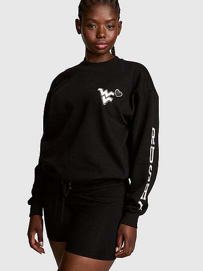 Pink College Collection Campus Fleece™ Bling Crew Sweatshirt - Black