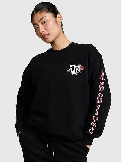 Pink College Collection Campus Fleece™ Bling Crew Sweatshirt - Black
