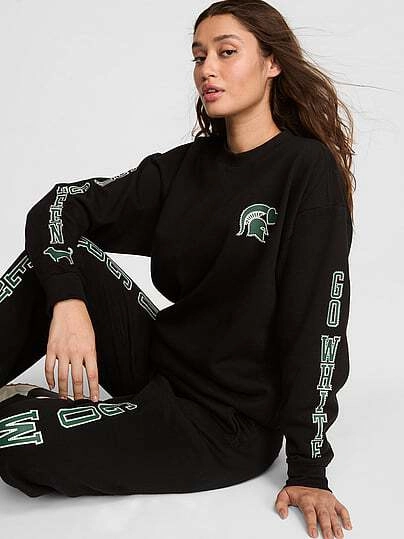 Pink College Collection Campus Fleece™ Bling Crew Sweatshirt - Black